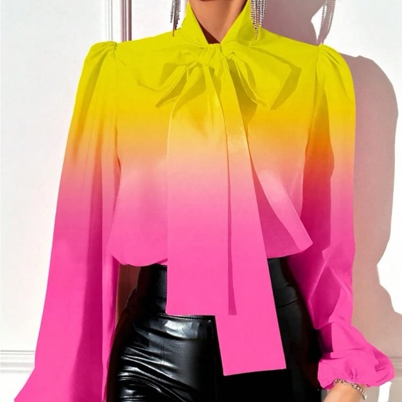 Rebellious Rose | Tops | Ombre Tie Neck Lantern Sleeve Blouse | Poshmark